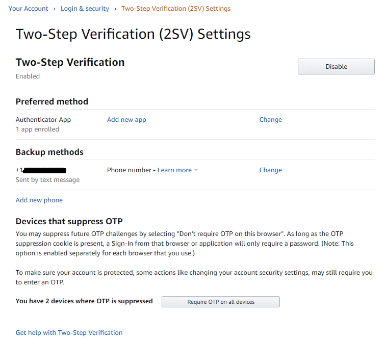 How can I disable Two Step Verification?