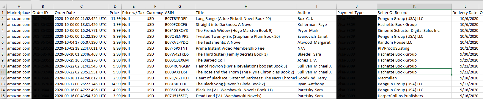 Can you print out a list of past orders?