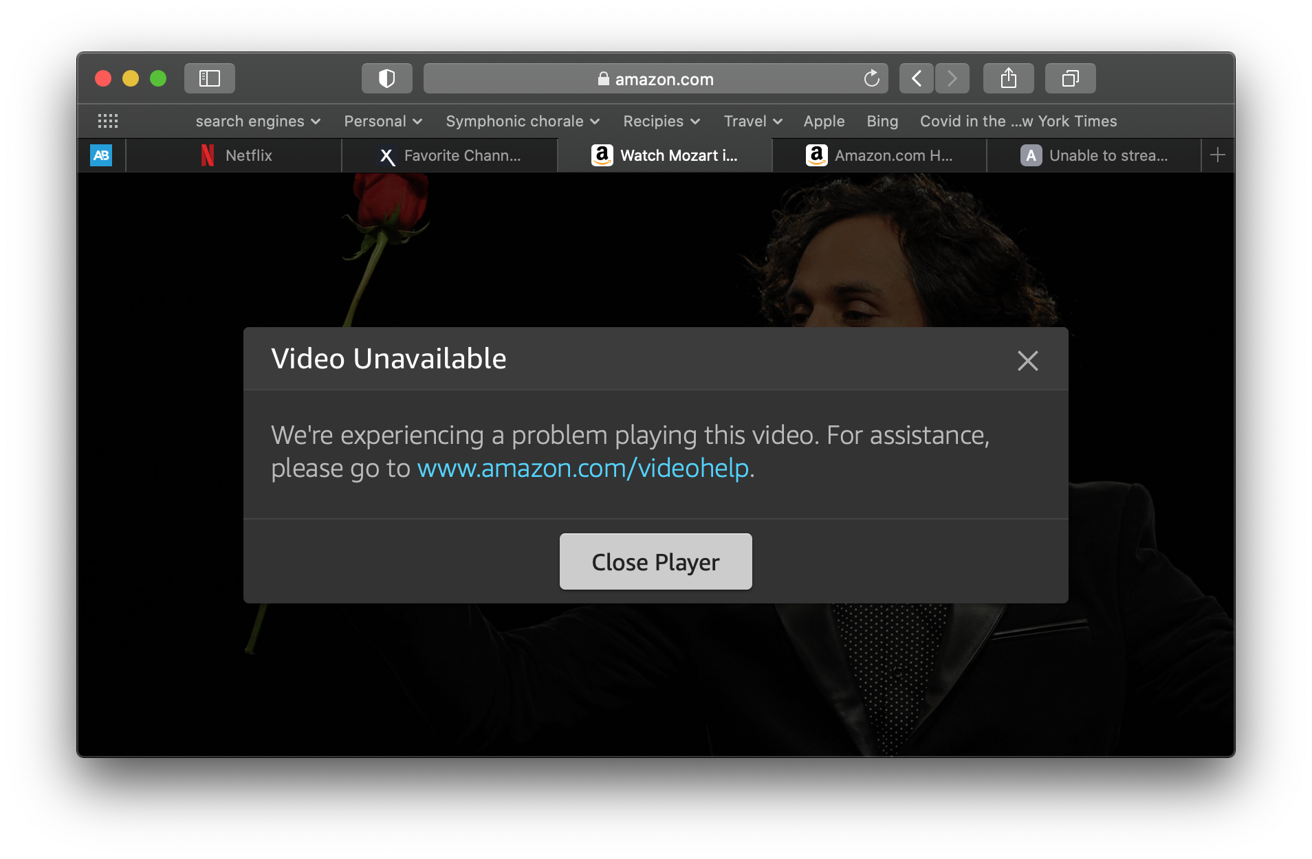 Unable to stream Prime Video.