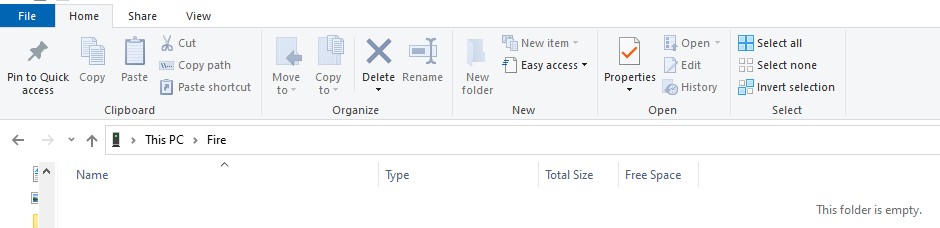 How do I locate FIRE internal storage from my PC?
