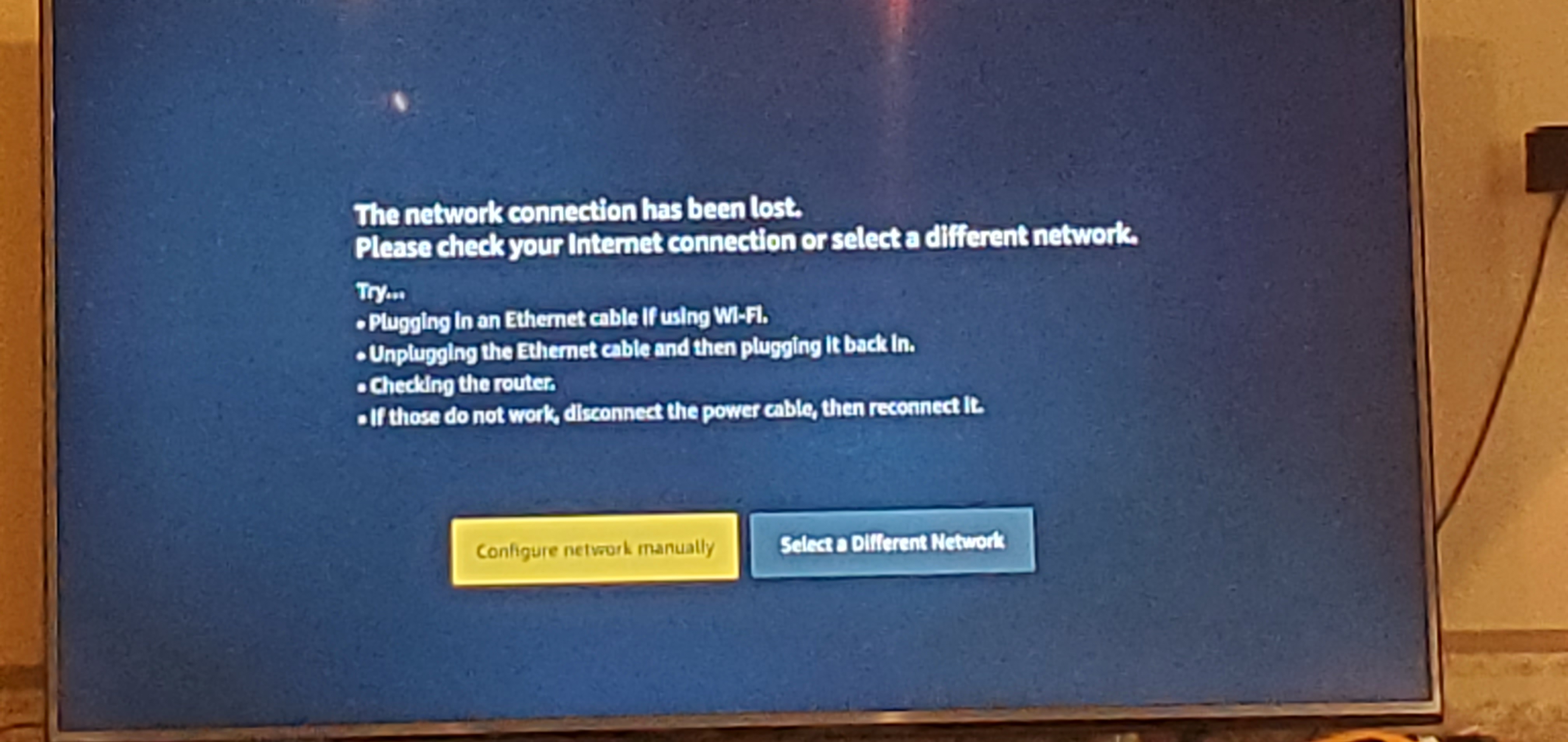 Will not connect to WiFi nor ethernet. I rebooted router and Firestick ...