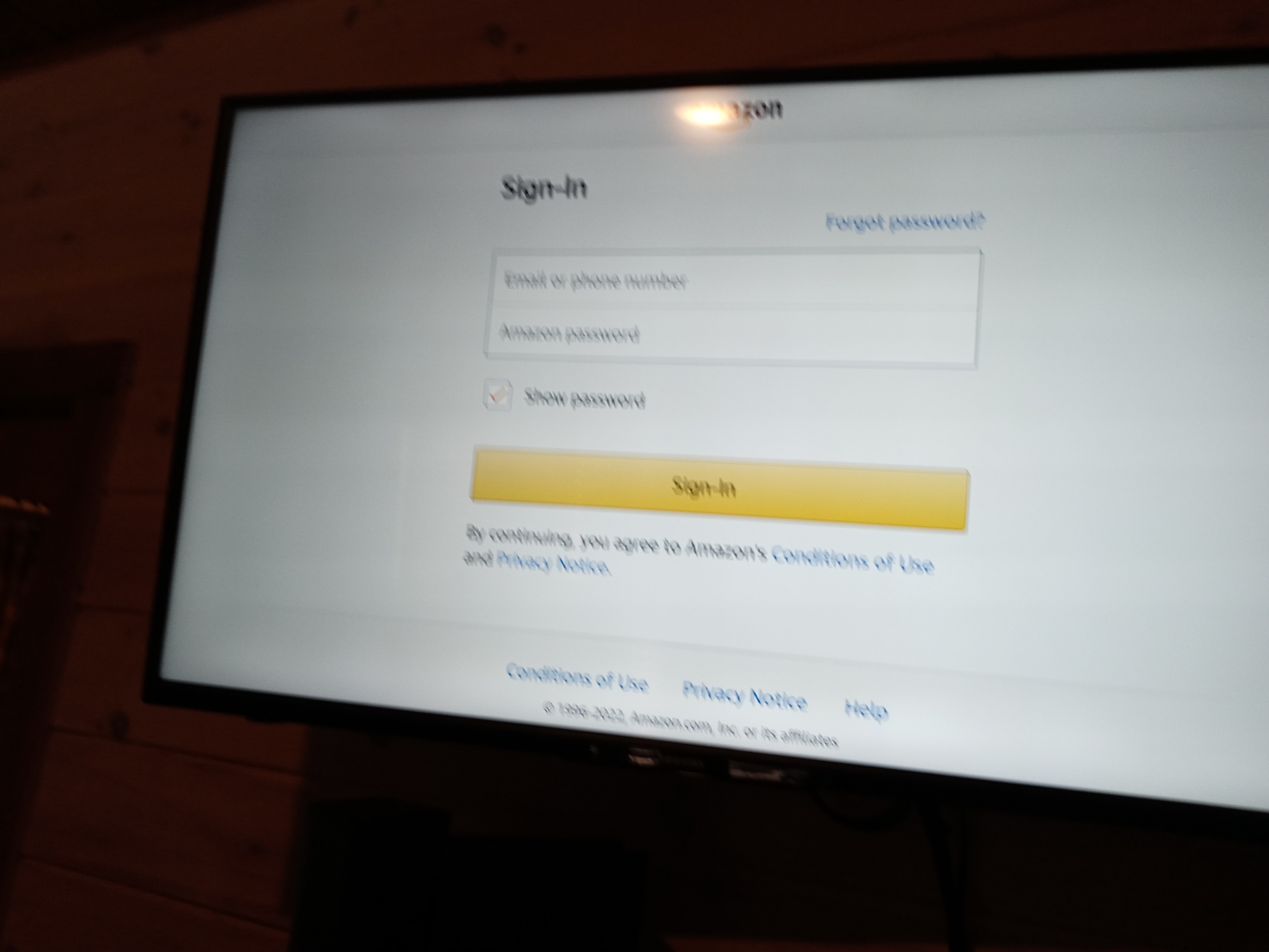 Toshiba Fire TV only shows Amazon login not home screen