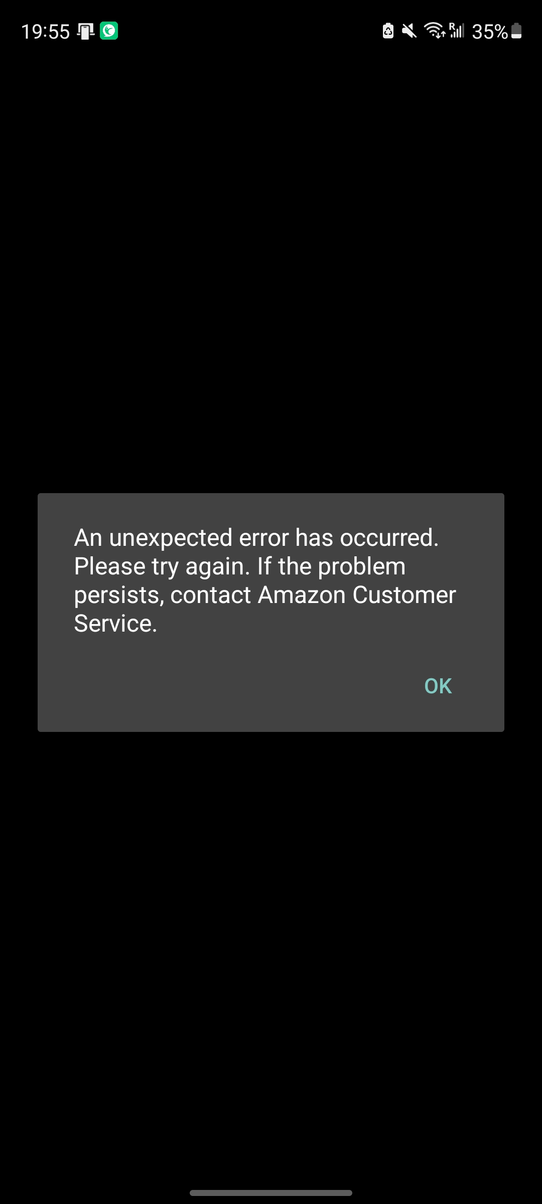 Unexpected error occurred, Alexa app in Samsung S20 FE