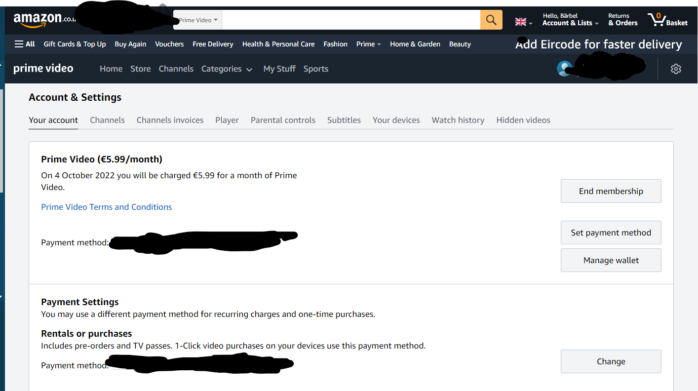 Problem cancelling Prime Video