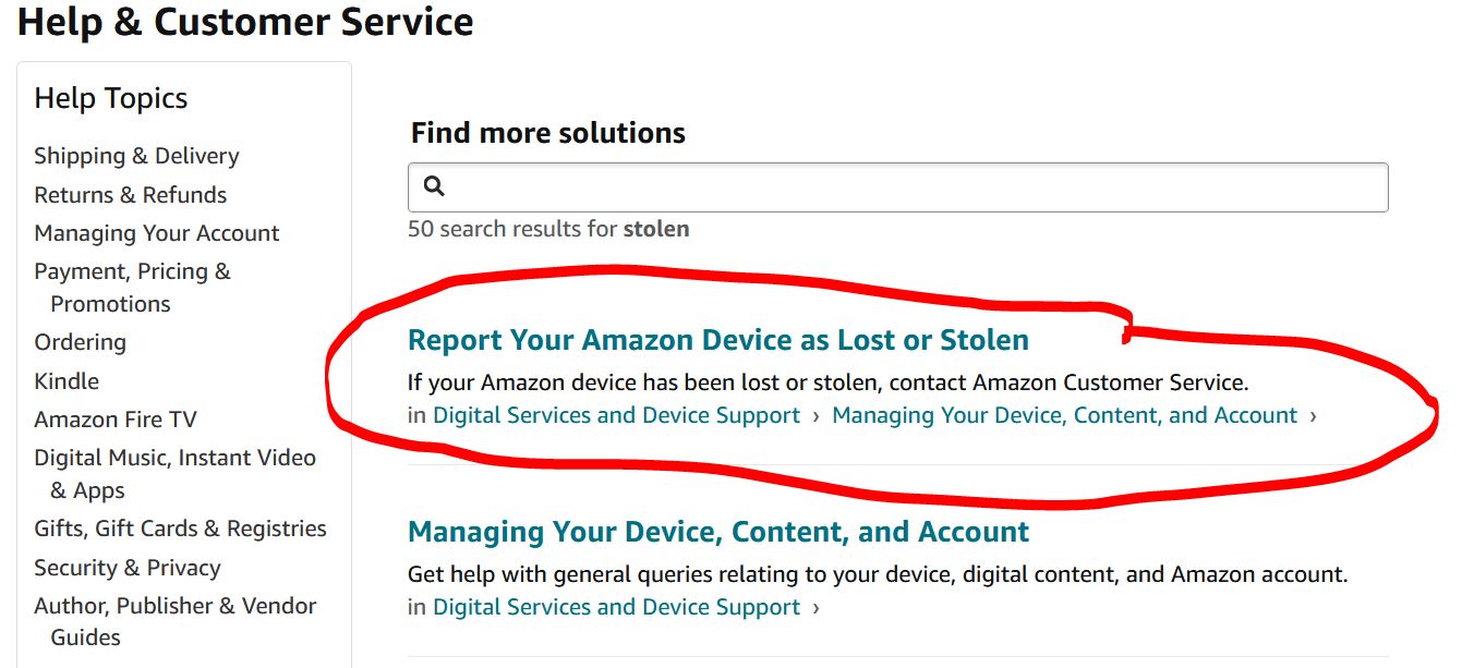 Is there a means of reporting a device lost or stolen?