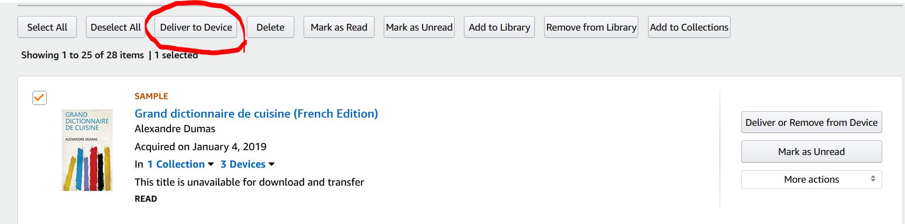Why is a title purchased on Amazon unavailable for download and transfer?