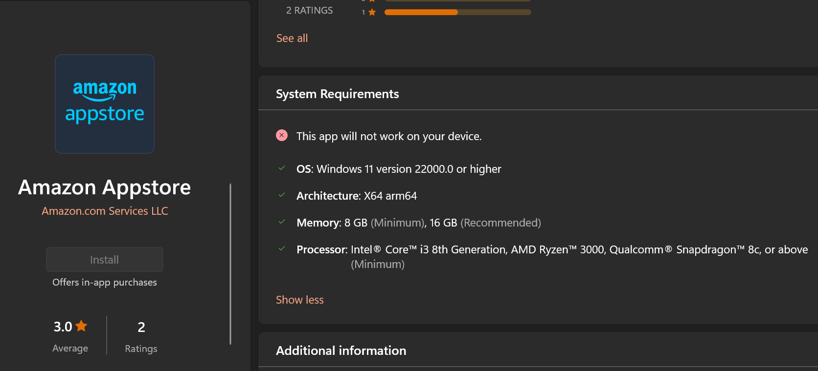 unable to install appstore