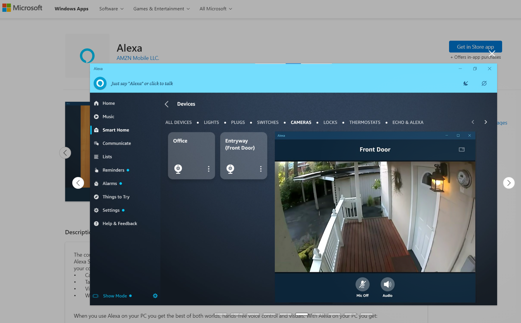 Alexa app for PC not showing my cameras