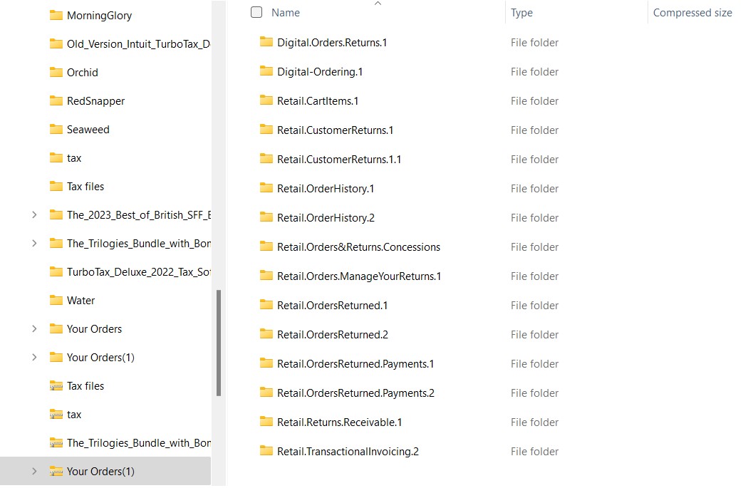 Order History summary in csv format