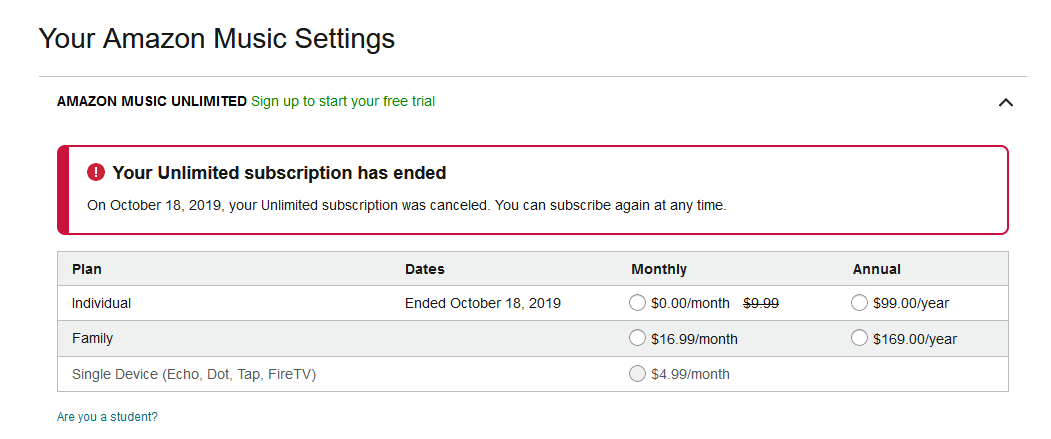 How to change from Monthly to annual payment for Amazon Music?