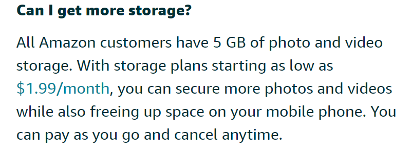 What is the actual cost of Amazon Photos?