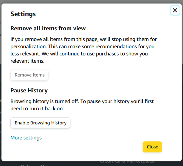 Browsing history does not work on my PC.