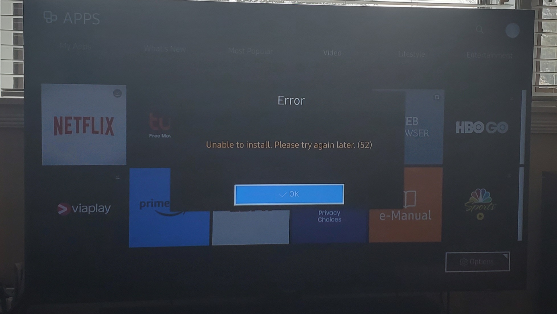 Unable to open Prime on Samsung (KU630D Model) TV