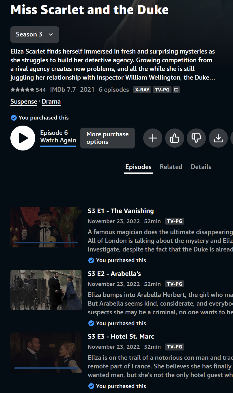 Purchased series only plays first episode.