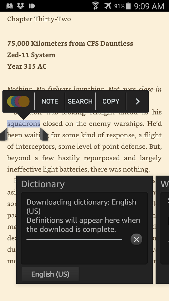 Why isn't the dictionary available on my Kindle also in the Android app?