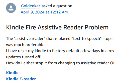 Kindle Fire Assistive Reader Problem