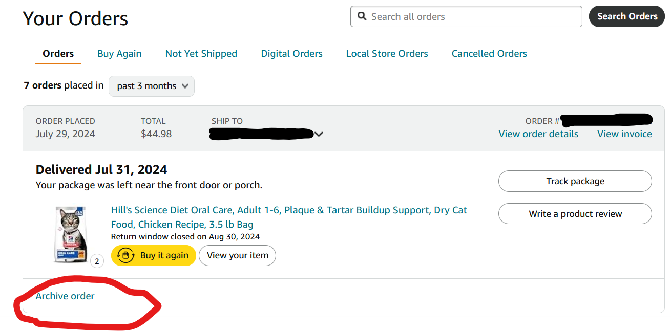 Is the Archive order function been removed from the order detail page?