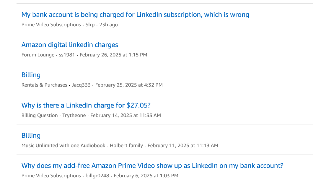 Linkedin and at same time Amazon shows as a purchase on bank statement ...